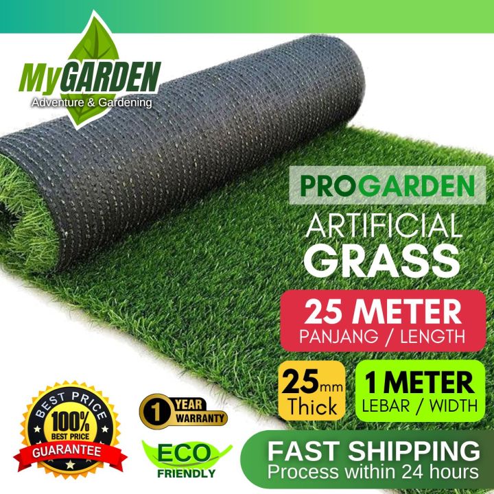 25mm ( 25m x 1m ) BIG ROLL Artificial Grass Fake Synthetic Green Grass ...