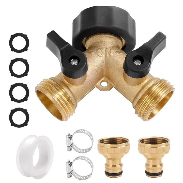 2 Way Garden Hose Pipe Splitter 3/4'' Brass Tap Y Valve Splitter Hose ...