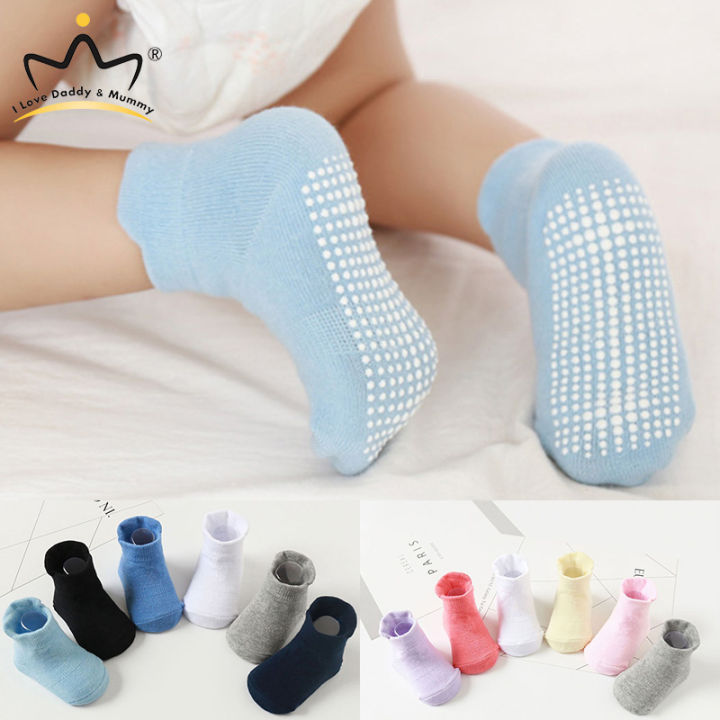 I Love Daddy&Mummy 6 Pairs Baby Socks Solid Color Soft Cotton Anti Slip ...