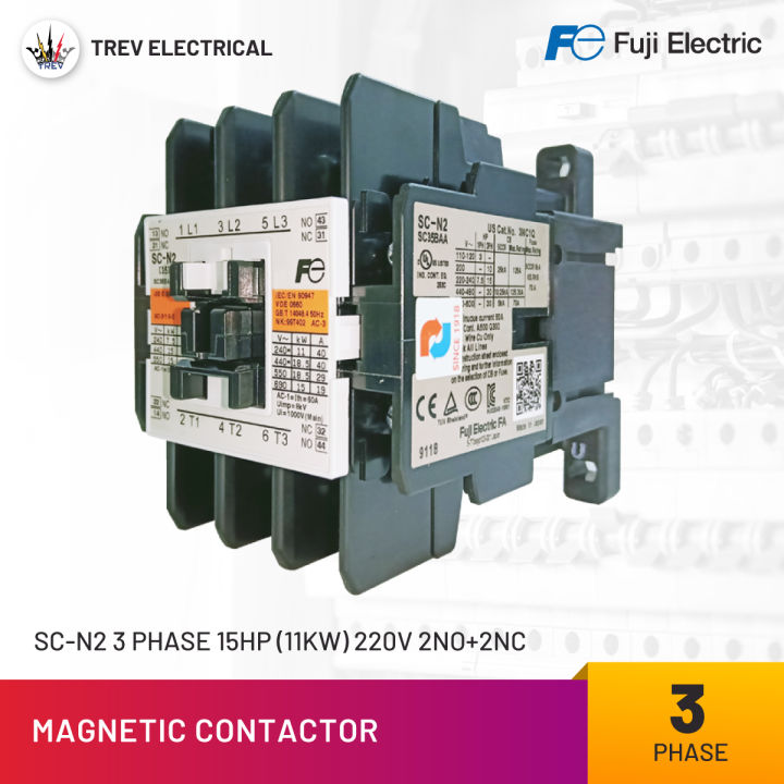 TREV Fuji Magnetic Contactor SC-N2 3Phase 15hp(11kw) 220volts [2no + 2nc] Auxiliary Contact ...