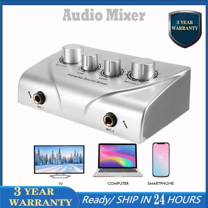 Audio Mixer Amplifier Portable Dual Mic Inputs For Amplifier & Karaoke ...