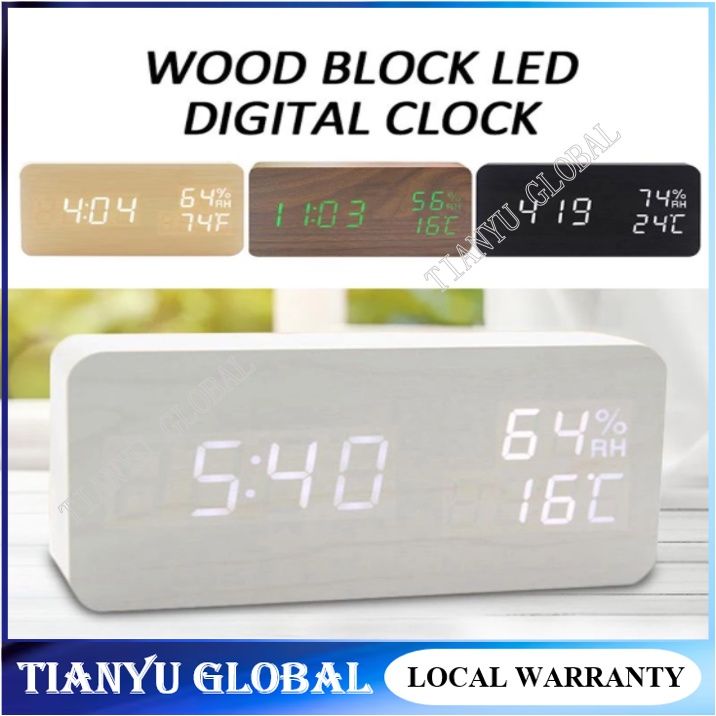 【SG READY STOCK】Wood Block LED Digital Clock Adjustable Smart Night ...