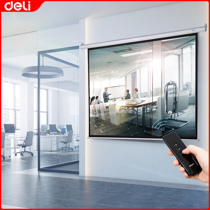Deli Projector Screen 100 Inch Retractable Pull Down HD Projector White ...