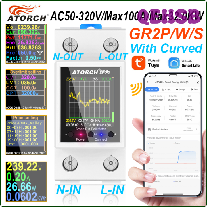 QEHSB GR2PW AC50-320V 100A Smart Electricity Meter Tuya WiFi Din Rail ... QEHSB GR2PW AC50-320V 100A Smart Electricity Meter Tuya WiFi Din Rail ...