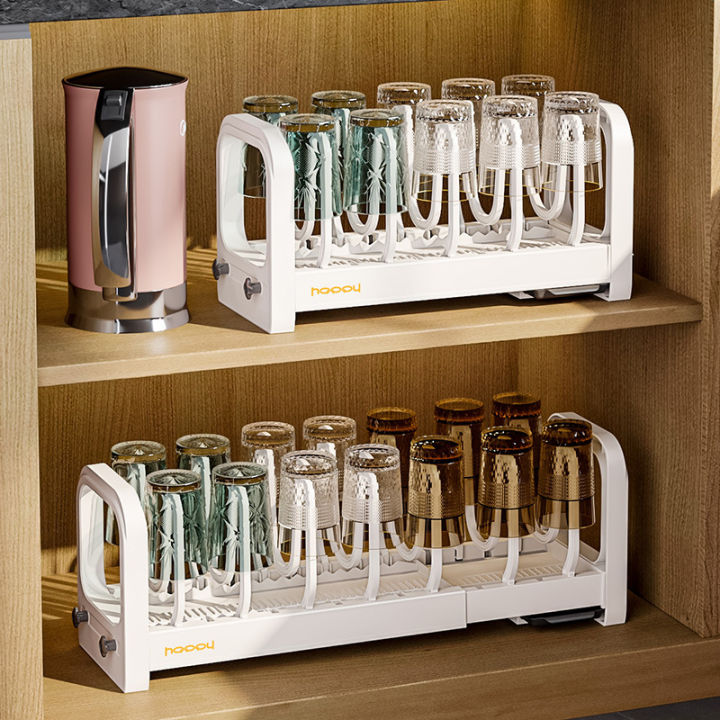Drain Rack with Cup Holder Retractable Plate Rack Organizer for Kitchen ...