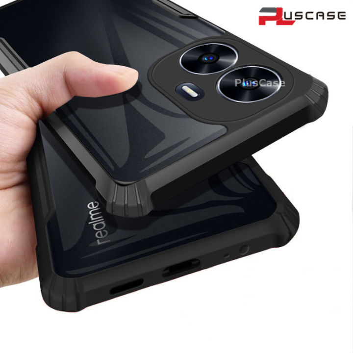 PlusCase for Realme C55 Case Air Cushion Hard Crystal Clear Back Soft ...