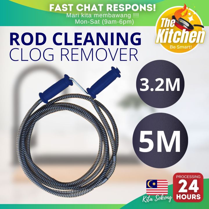 5M / 3.2M Clog Free Spring Set Cleaner Spiral Pipe Cleaning Rod Sink ...
