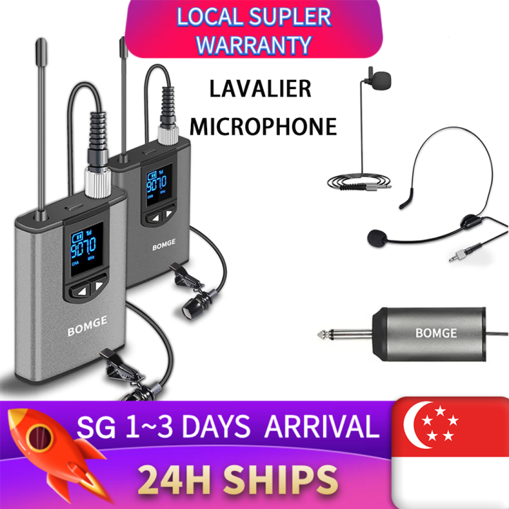 BOMGE Dual Wireless Microphone System Headset Mic/Stand Mic/Lavalier ...