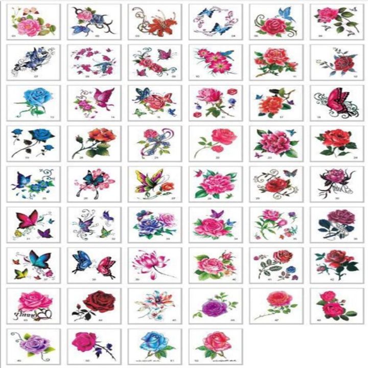 LILI TOY 52Pcs Cute Waterproof Body Art Fake Sticker Fake Tattoos Rose ...