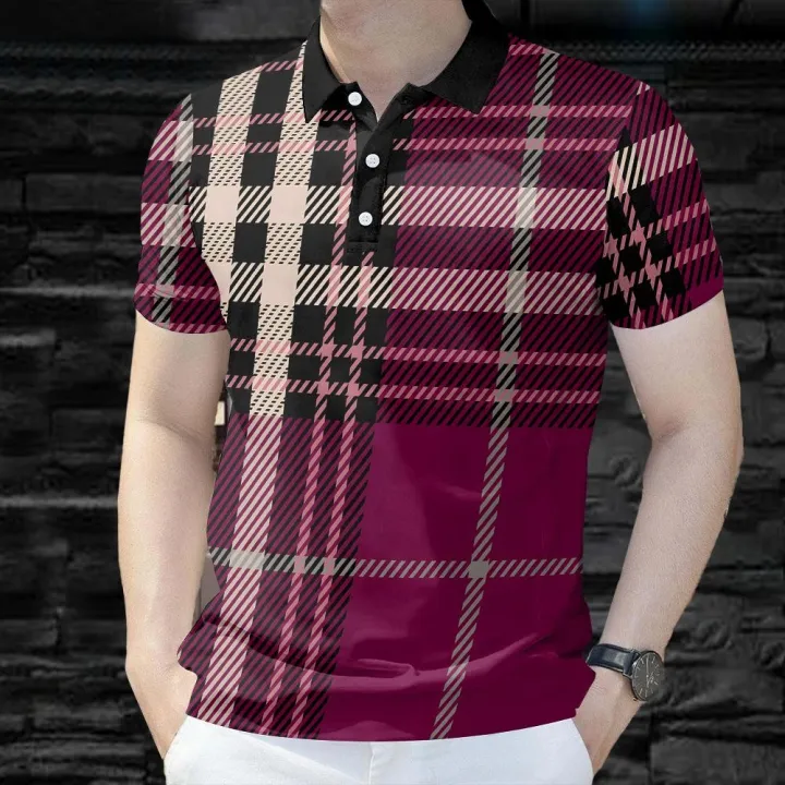 Checkered Polo Shirt for Men Business Formal Casual Polo Shirts for Men ...