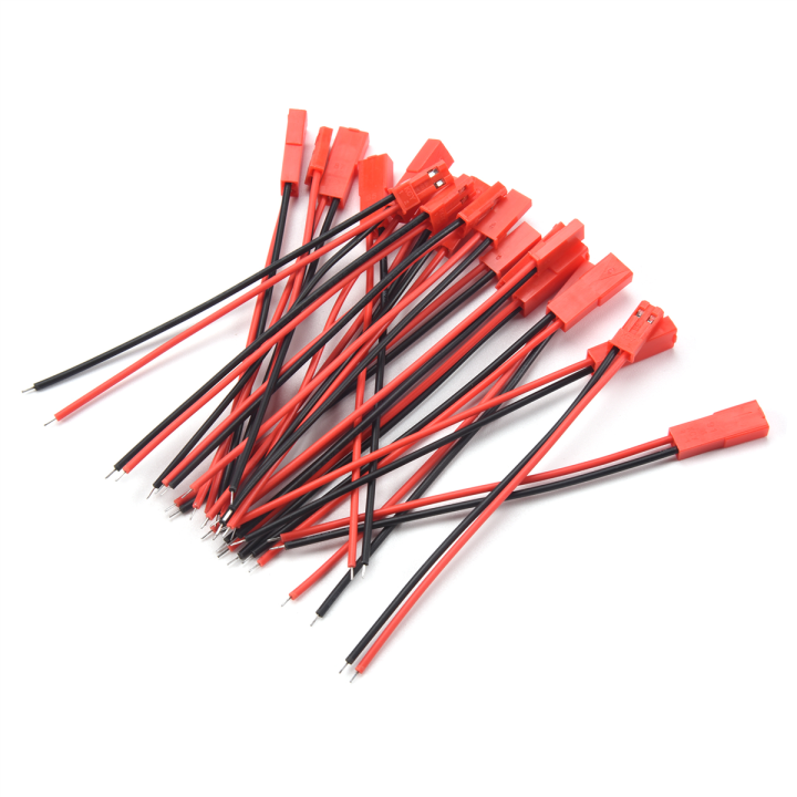 10 Pairs 2 Pin JST Plug Socket Connector M to F 110mm Cable Wire Red ...