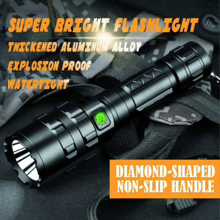 Strong LED tactical portable flashlight lithium battery rechargeable ...