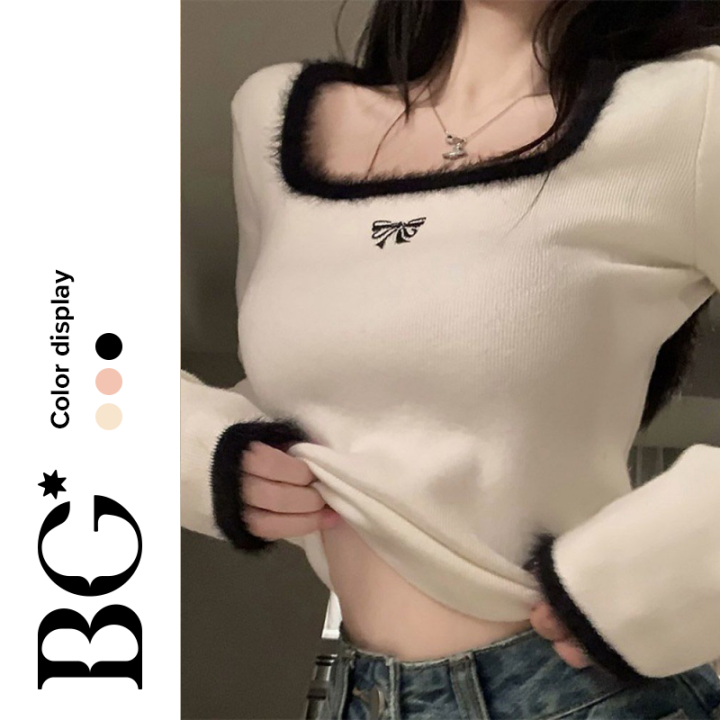 BG World แน่นกระชับ แขนยาว สไตล์ฝรั่งเศส การปลูกด้วยตนเอง ความรู้สึกขั้นสูง | Lazada.co.th