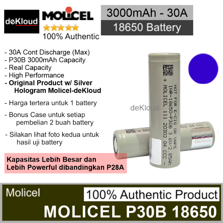 Authentic MOLICEL P30B 18650 Battery | 3000mAh 30A | baterai original ...