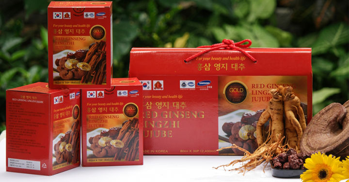 Nước hồng sâm linh chi táo tàu - Red Ginseng Lingzhi jujube Gold 30 gói x 80ml phỐ thẢo mỘc ...