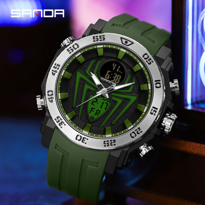 SANDA Fashion Trend Creative Spider Dial Male Watch Digital Quartz Dual ...