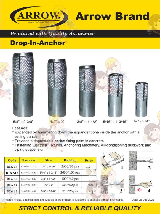 【Ready Stock in Malaysia】DROP IN ANCHOR / WALL PLUG 1/4 ,5/16, 3/8, 1/2 ...