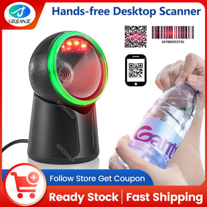 1D 2D Desktop Barcode Scanner with Automatic Sensing Screen Scanning QR Bar Code Scan Reader for ...