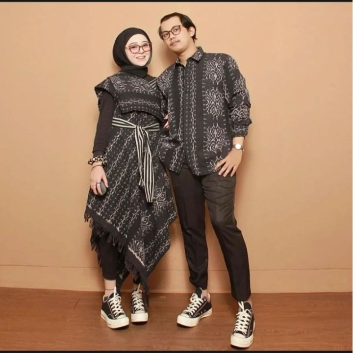DRESS HITAM KOREAN SET COUPLE TENUN PASANGAN BAJU PREWEDDING KONDANGAN ...