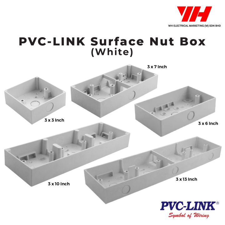 PVC-LINK Nut Box / Surface Box (White) || 3x3, 3x6, 3x7, 3x10, 3x13 ...