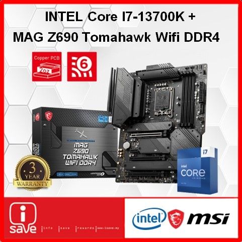 MSI MAG Z690 TOMAHAWK WIFI DDR4 Z690 LGA1700 Motherboard + Intel 12TH / 13TH GEN CORE I3 / I5 ...