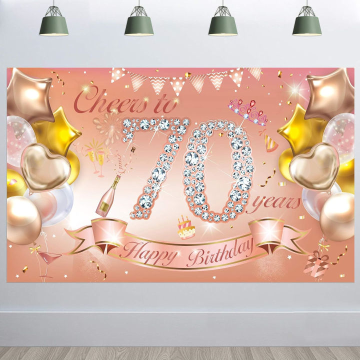 Woman 70th Rose Gold Birthday Photography Backdrop for 70th Birthday ...