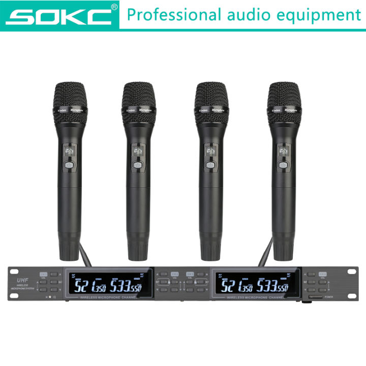 SOKC MU404 UHF 4 Channels Professional Wireless Microphone System ...