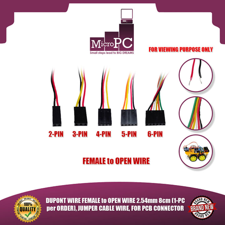 MICRO PC DUPONT WIRE FEMALE to OPEN WIRE 2.54mm 8cm(1-PC per ORDER ...