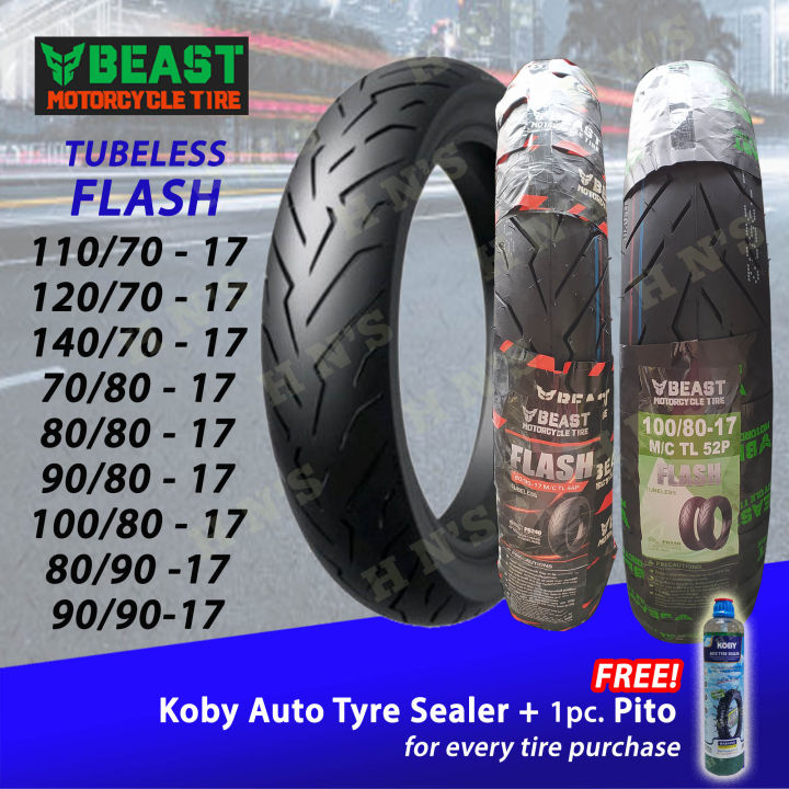 BEAST Flash (6240) Tubeless Motorcycle Tires Rim17 ( 70/80-17 , 80/80 ...