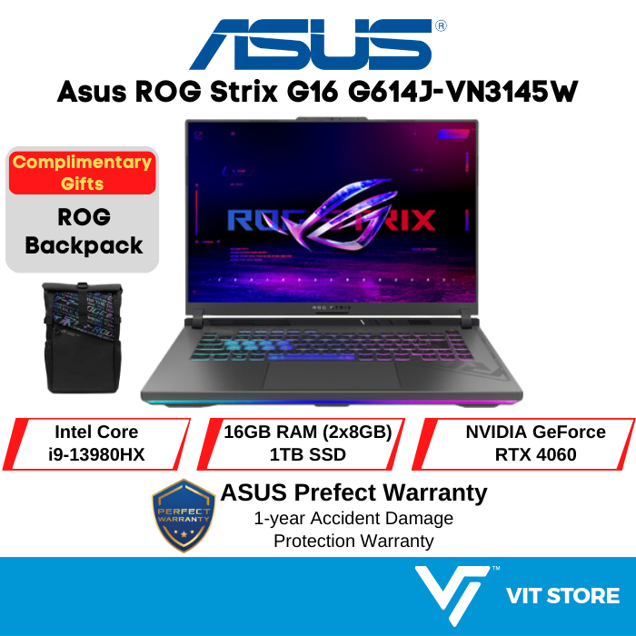 Asus ROG Strix G16 G614J-UN3114W / G16 G614J-VN3145W Gaming Laptop RTX ...