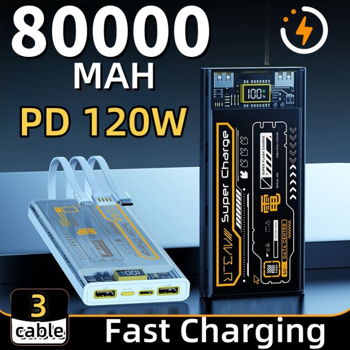 PD 120W 80000mah powerbank fast charging 3.0A with 3 cable+LED Digital ...
