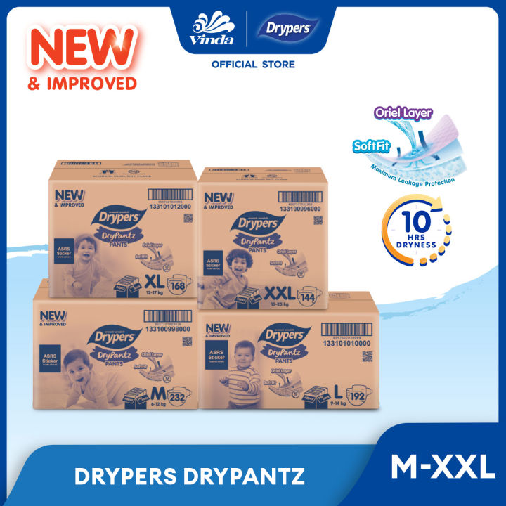 Drypers DryPantz Baby Diapers M58/ L48/ XL42/ XXL36 (4 Packs) | Lazada
