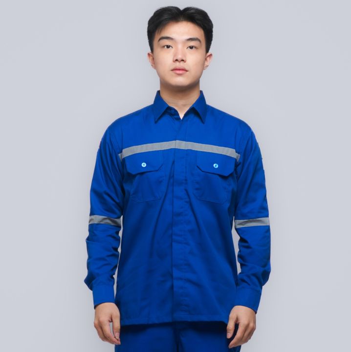 Baju Proyek Biru Baju Bengkel Mekanik Kemeja Safety Wearpack Atasan ...