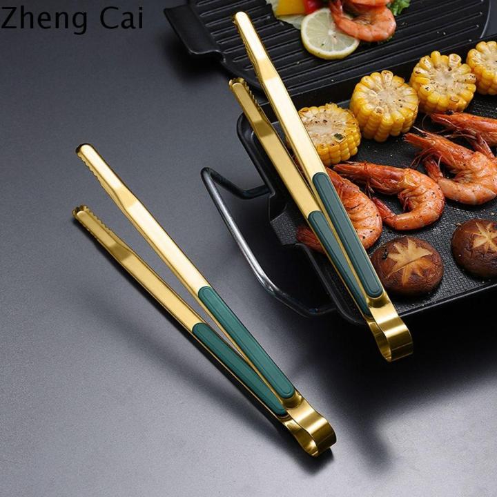 ZHENG CAI สีทอง สแตนเลสสตีล ที่คีบอาหาร ที่หนีบสเต็ก ที่หนีบบาร์บีคิว ...