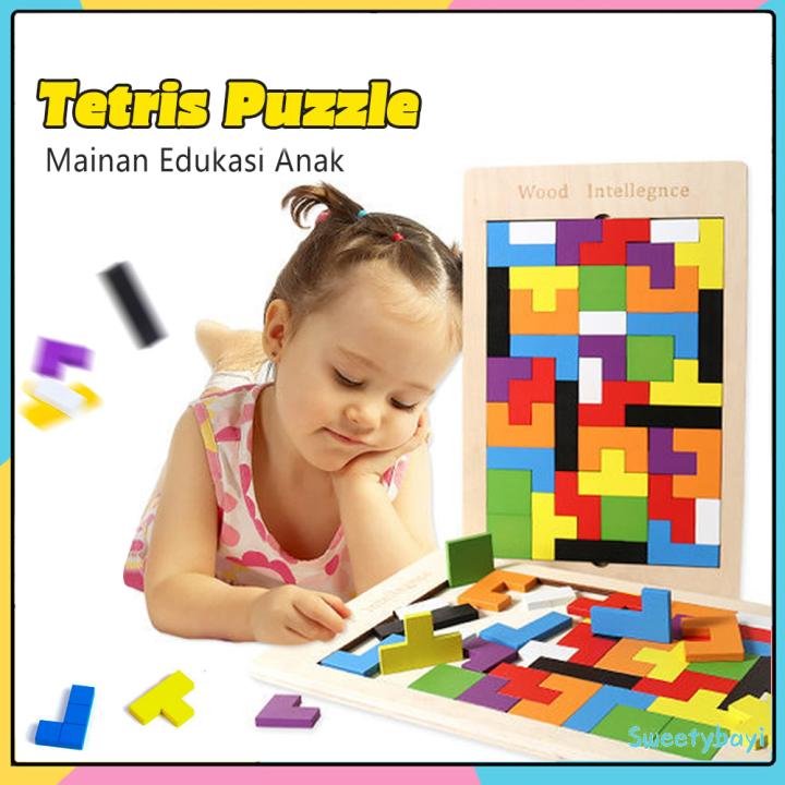 Sweetybayi Puzzle Bentuk Geometri Tetris/Mainan Kayu Edukasi Anak ...
