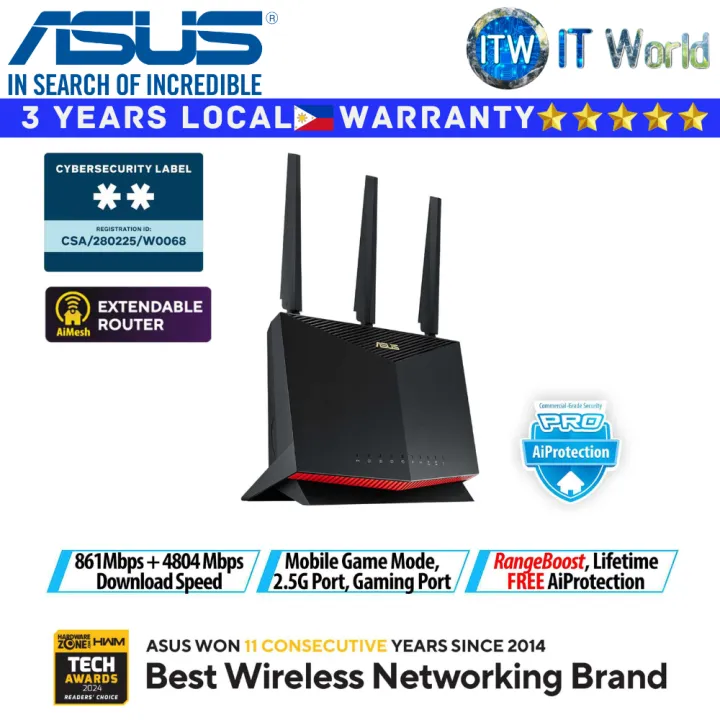 Itw | ASUS RT-AX86U Pro (AX5700) Dual Band WiFi 6 Extendable Gaming Router, 2.5G Port, Gaming ...