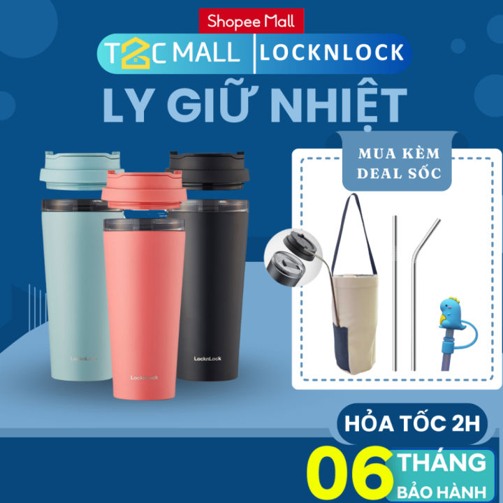 Ly giữ nhiệt LocknLock 540ML Có 2 Nắp Khác Nhau Đế Silicone Chống Trượt New Clip Tumbler LHC4279 ...