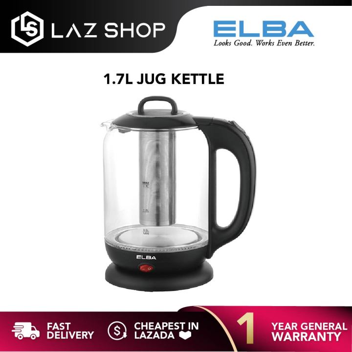 ELBA 1.7L GLASS JUG KETTLE WITH DETACHABLE STRAINER EJK-J1725KG(BK ...