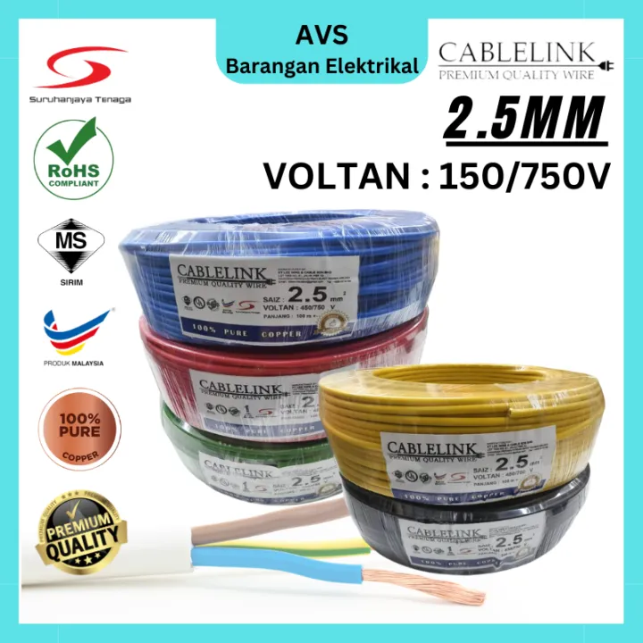 CABLELINK CABLE 2.5MM COPPER WIRE WAYAR ELEKTRIK KABEL PVC INSULATED ...