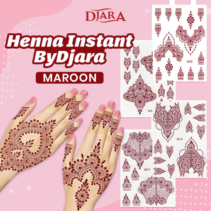 (Malaysia Stock) Henna Instant Maroon/ Lace Tattoo Stickers Waterproof ...