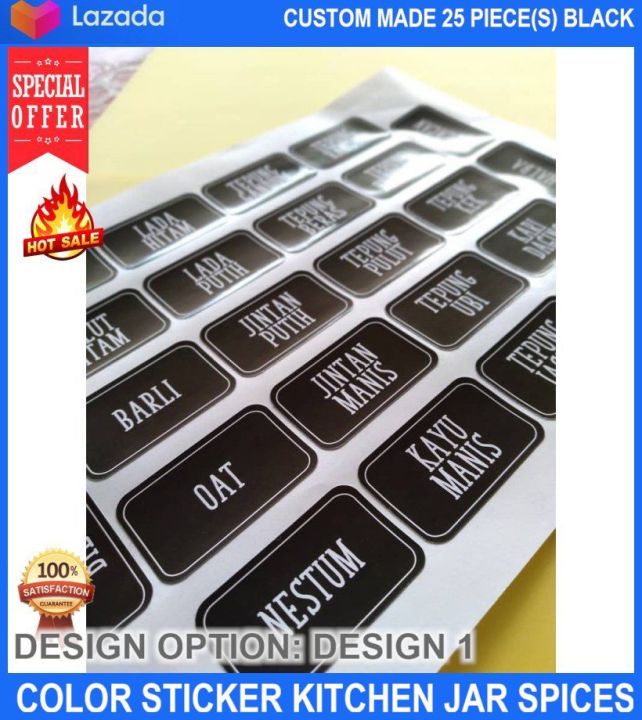 Custom Made 25 PIECE(s) Black Color Sticker Kitchen Jar Spices Herbs ...