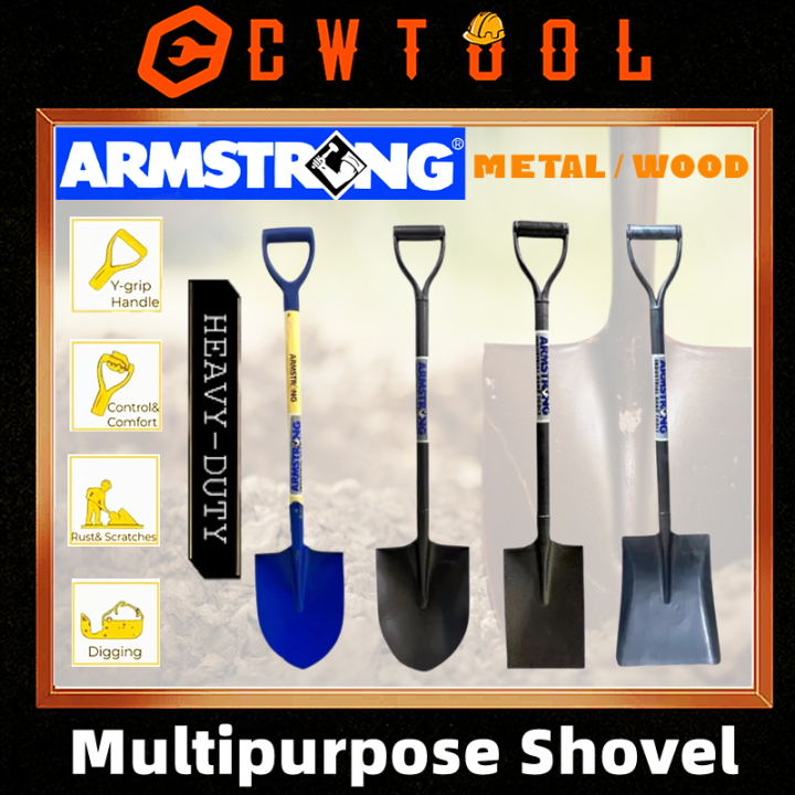 ARMSTRONG Shovel Round Pointed/Spade/Flat Square with Metal Handle Wood ...