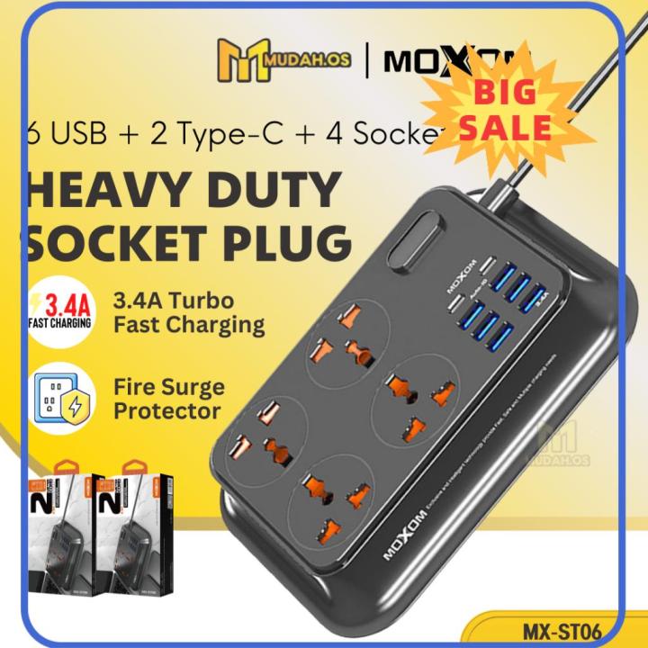 ⭐ [100% ORIGINAL] ⭐ MOXOM Extension Plug With USB MX-ST06 Power Socket ...