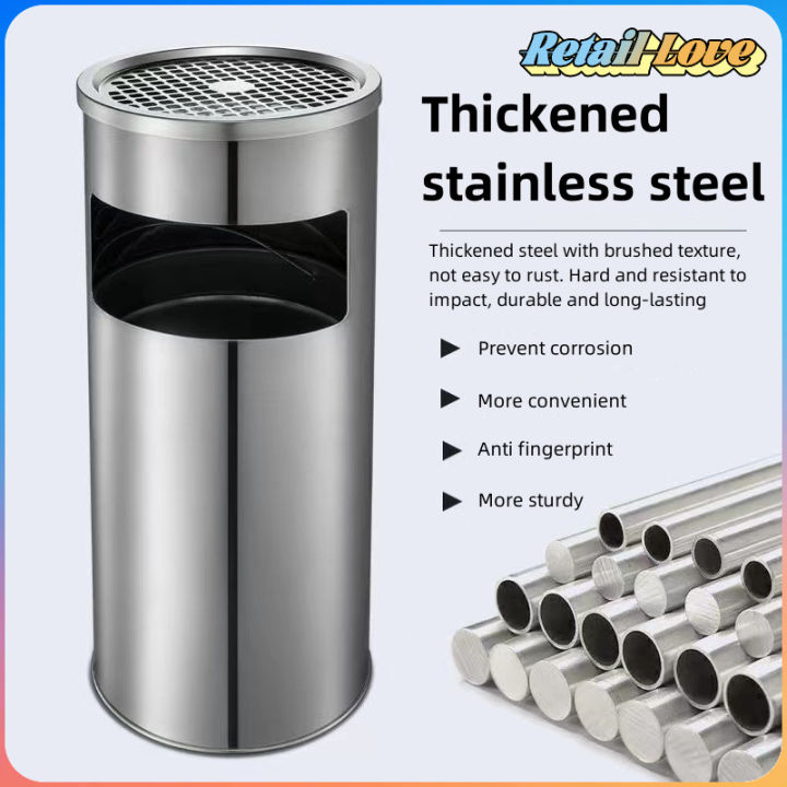 Cylinder stainless steel trash can 27L, outdoor hotel general trash can ...