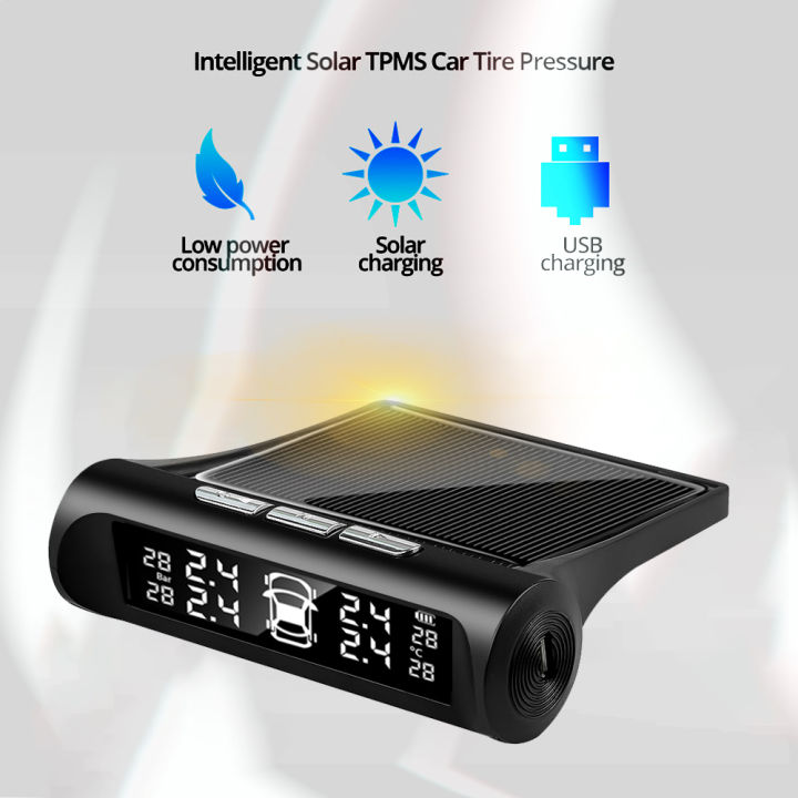 TPMS Car Tire Pressure Alarm Monitor System Temperature Warning Solar Power Digital Display with ...