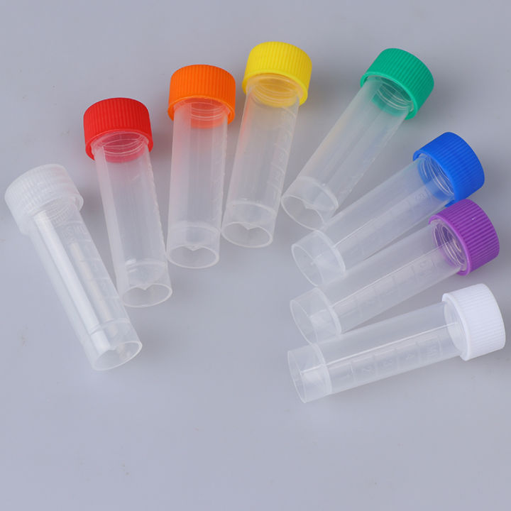 YINGRAN 10Pcs 5ml Plastic Test Tubes Vial With Screw Seal Cap Pack ...