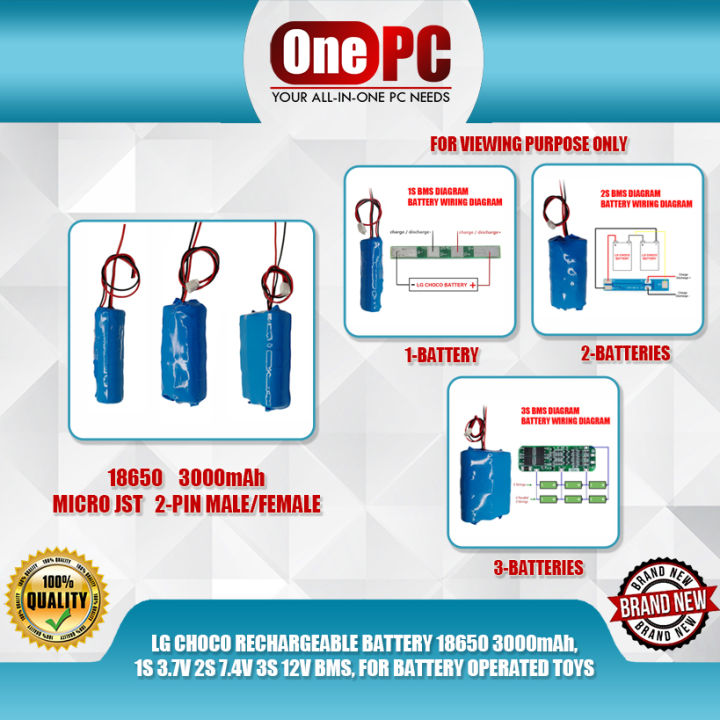 ONE PC LG CHOCO RECHARGEABLE BATTERY 18650 3000mAh, 1S 3.7V 2S 7.4V 3S ...