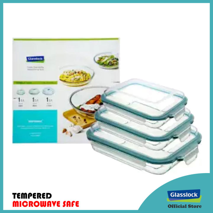Glasslock Rectangle Plus Type Glass Food Container, 3-piece Set | Lazada PH