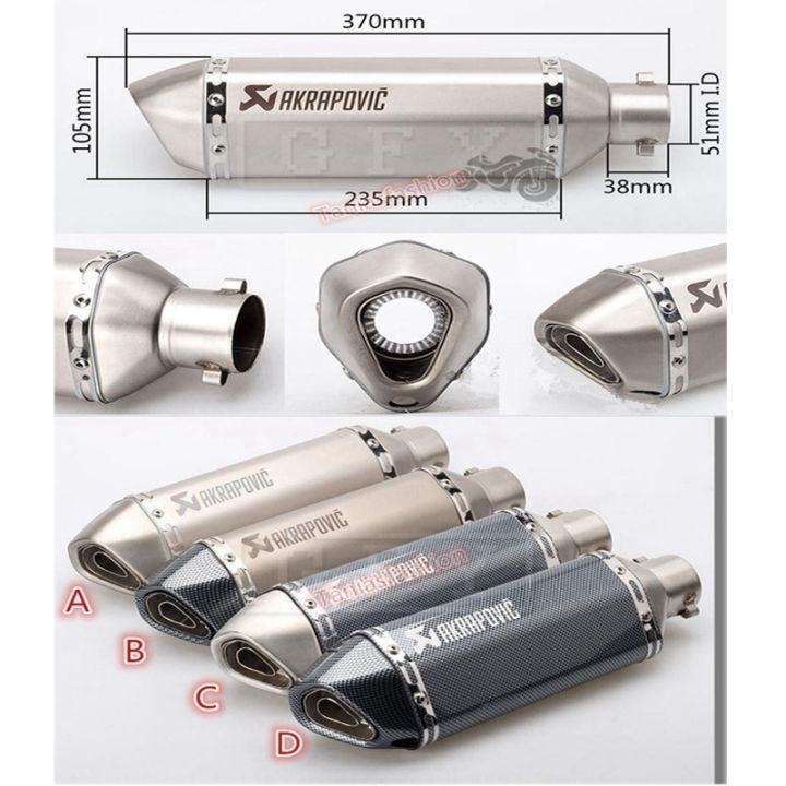 Universal 35-51MM Akrapovic Exhaust Muffler Pipe With Muffler Moto Bike ...