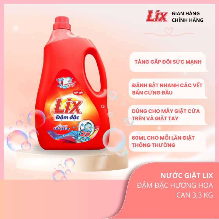 Nước giặt Lix đậm đặc hương hoa chai 3.3kg làm sạch cực nhanh vết bẩn NG002 tăng gấp đôi sức ...